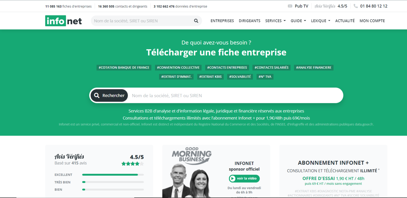 Infonet : la plateforme donne accès aux datas des entreprises françaises